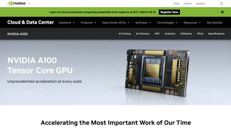 NVIDIA A100 Tensor Core GPU. Unprecedented acceleration at every scale. Accelerating the Most ...
